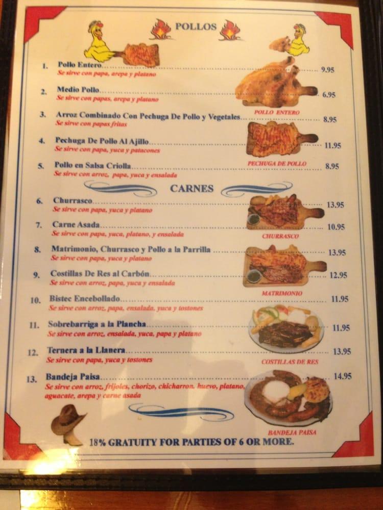 Menu at Brasa Roja Pulaski steakhouse, Chicago, N Pulaski Rd