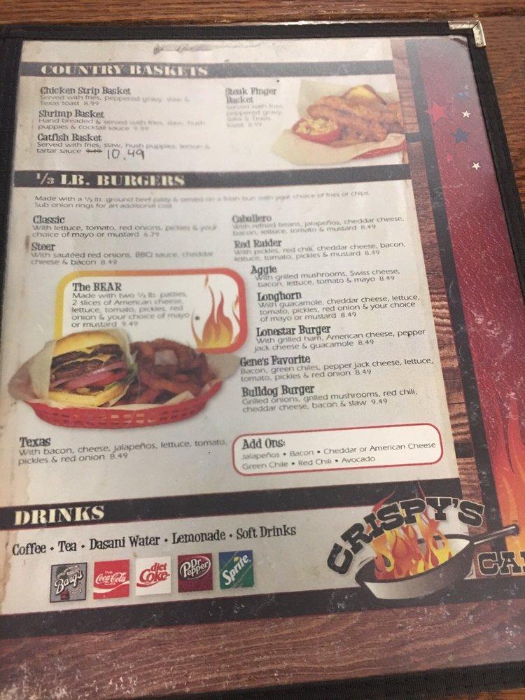 Menu at Crispy's Cafe, Big Spring, S