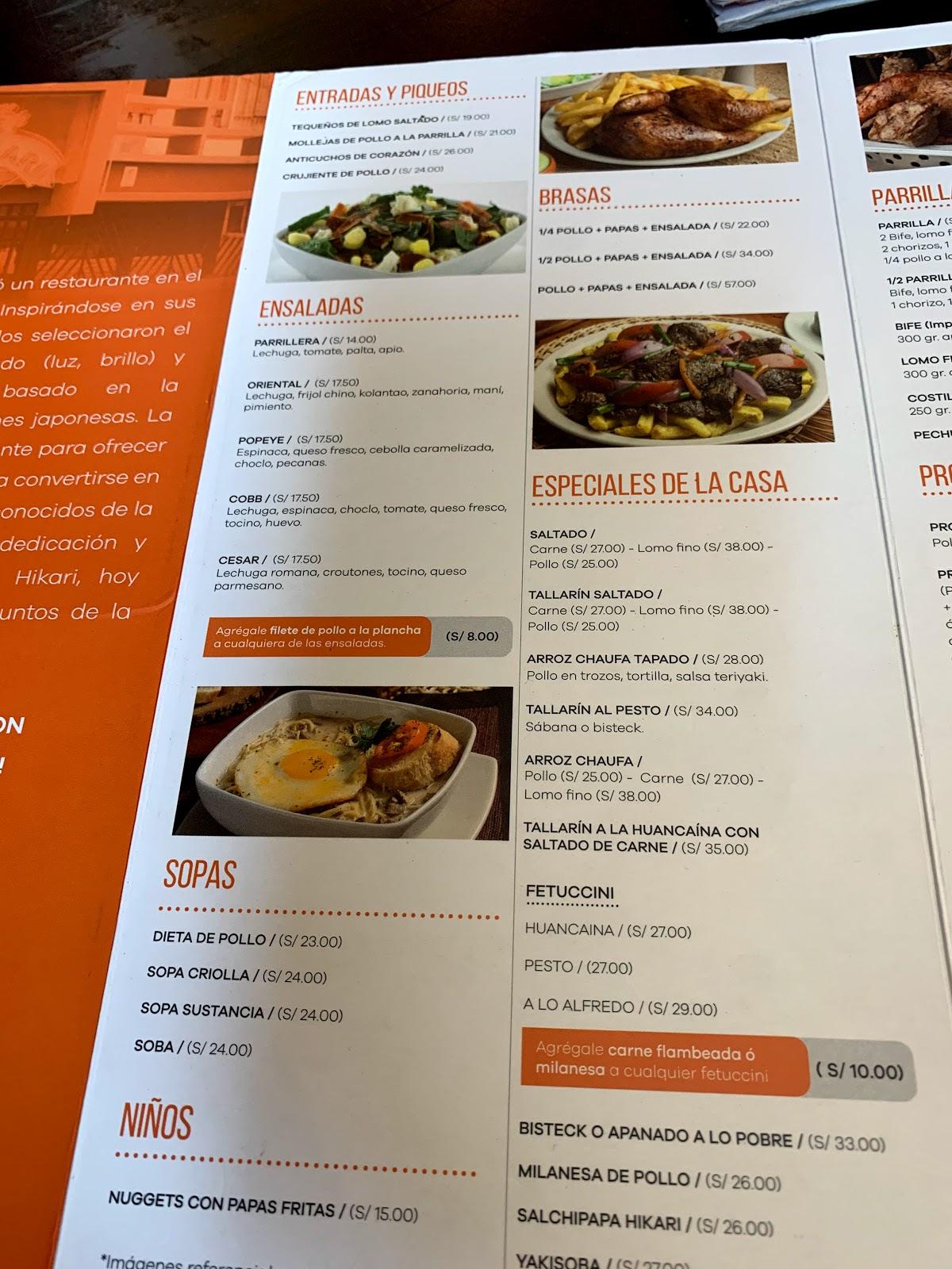 Carta del restaurante Hikari San Miguel, San Miguel, Av. La Mar 2339