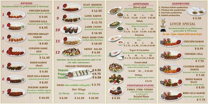 Menu at Noah's Ark restaurant, Los Angeles, Zelzah Ave