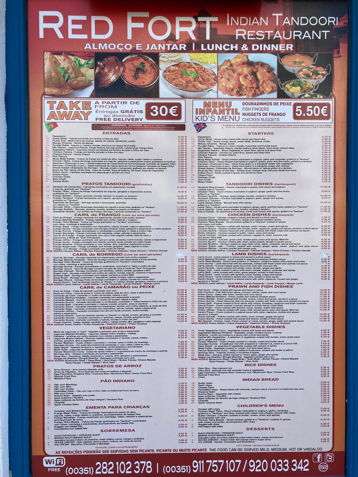 Menu at Red Fort Indian Burgau restaurant, Budens, R. Principal 5