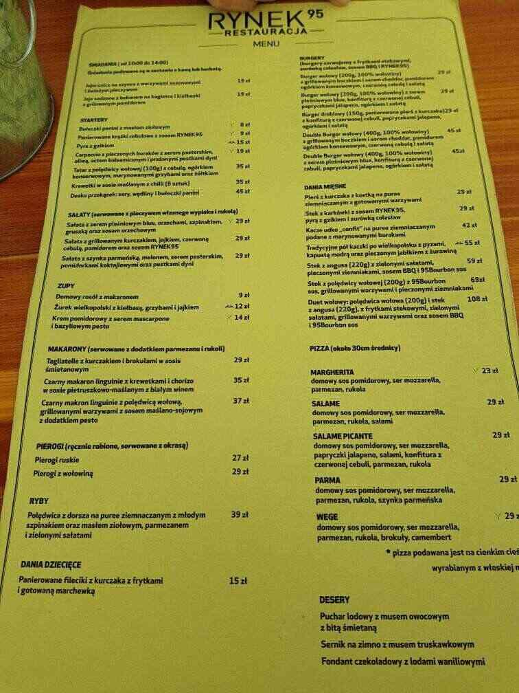 Menu at Restauracja Rynek 95 cafe, Poznań