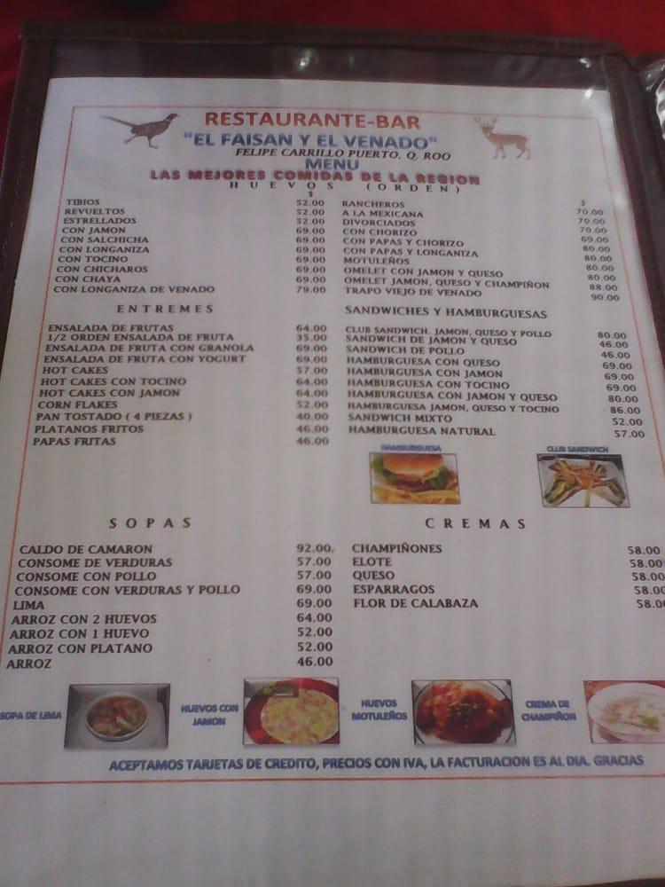 Menu at Restaurante El Faisan Y El Venado, Felipe Carrillo Puerto, Av ...