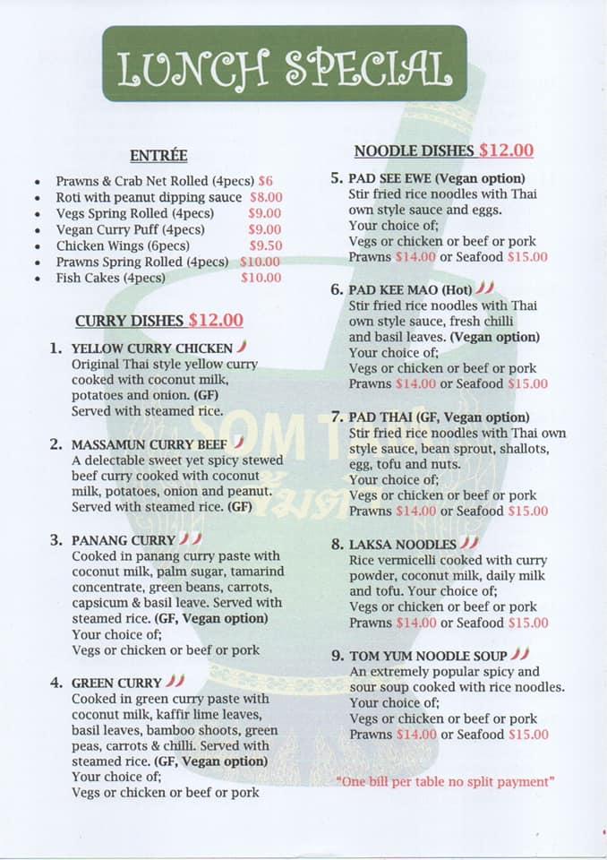 Menu at Som Tam Thai Restaurant, Maroochydore