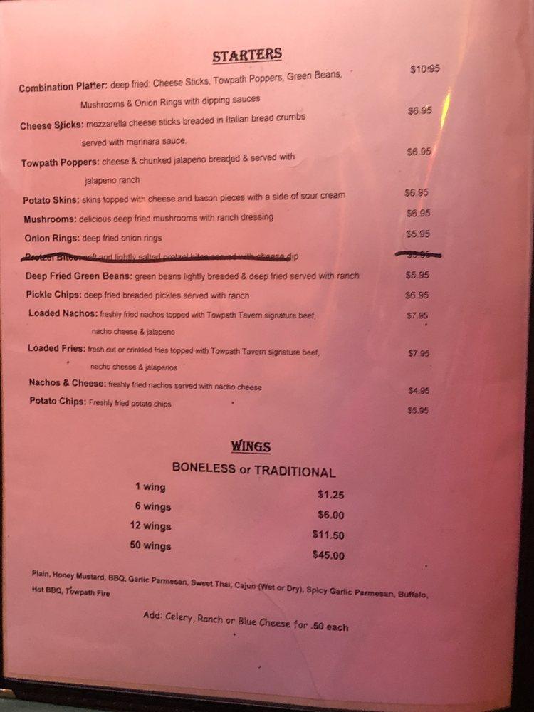 Menu at Towpath Tavern pub & bar, Bolivar, 225 Canal St