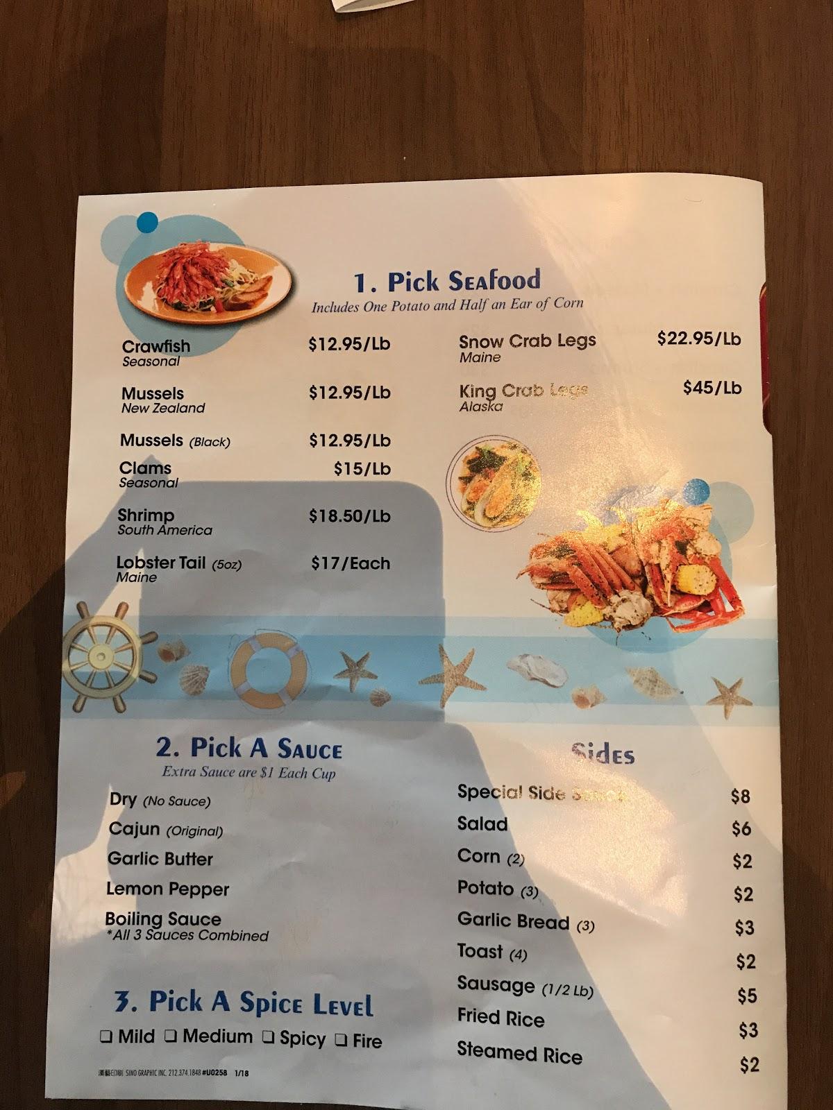 Menu at Ugly Crab restaurant, Avon