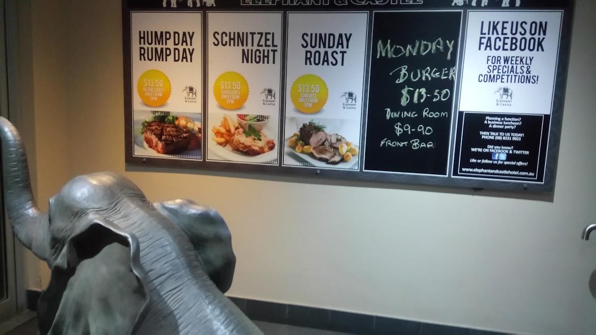 Menu at Elephant & Castle Hotel pub & bar, Adelaide