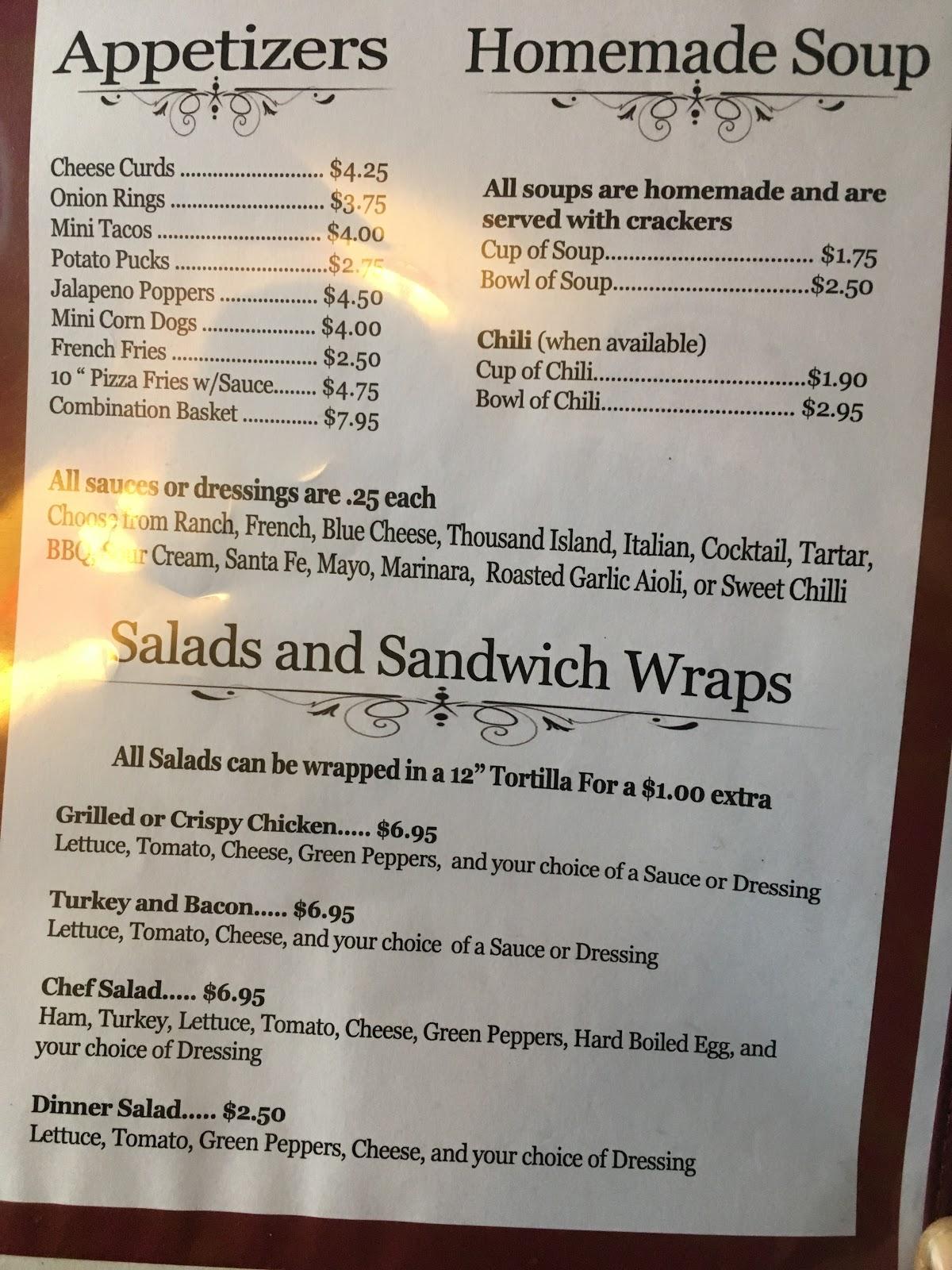 Menu at Kate's Bar, Barron