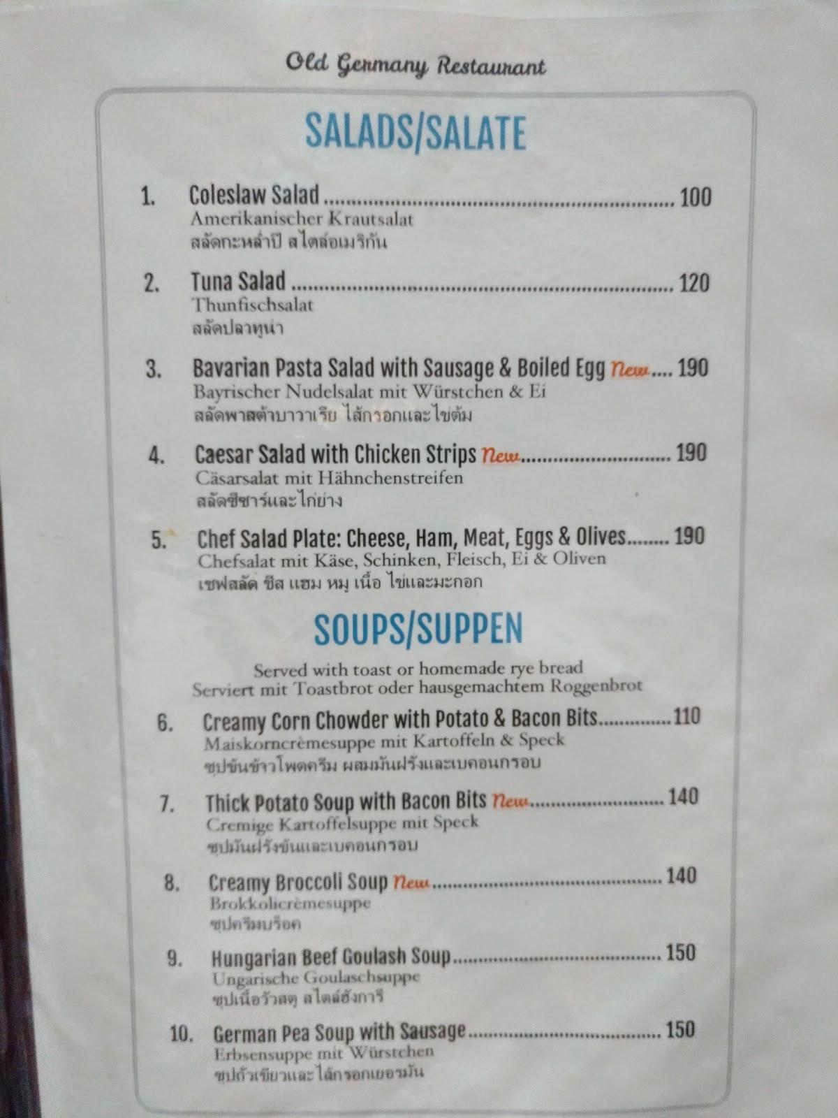 Menu at Old Germany restaurant, Map Ta Phut, 292 Sukhumvit Rd