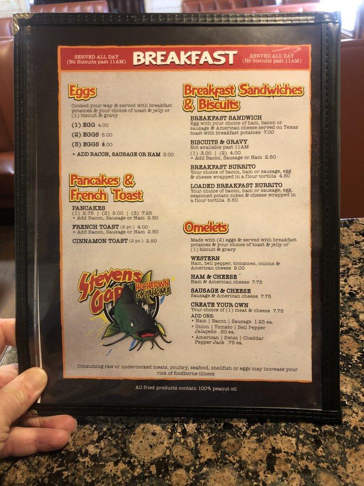 Menu at Stevens Gap restaurant, Broken Bow, N US Hwy 259