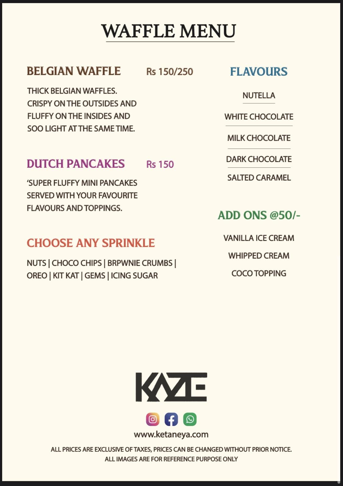 Menu at kaze coffee, Gurugram