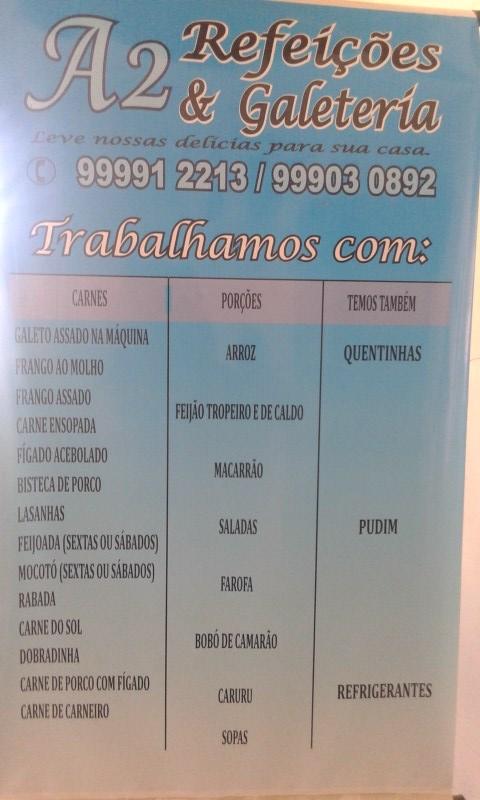 Menu em A2 Refeições & Galeteria restaurante, Aracaju