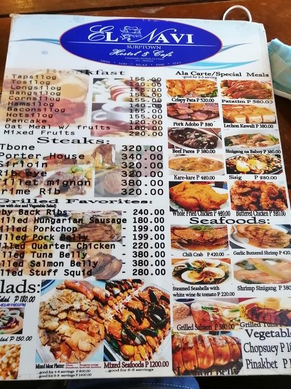 Menu at Cafe Navi, San Juan