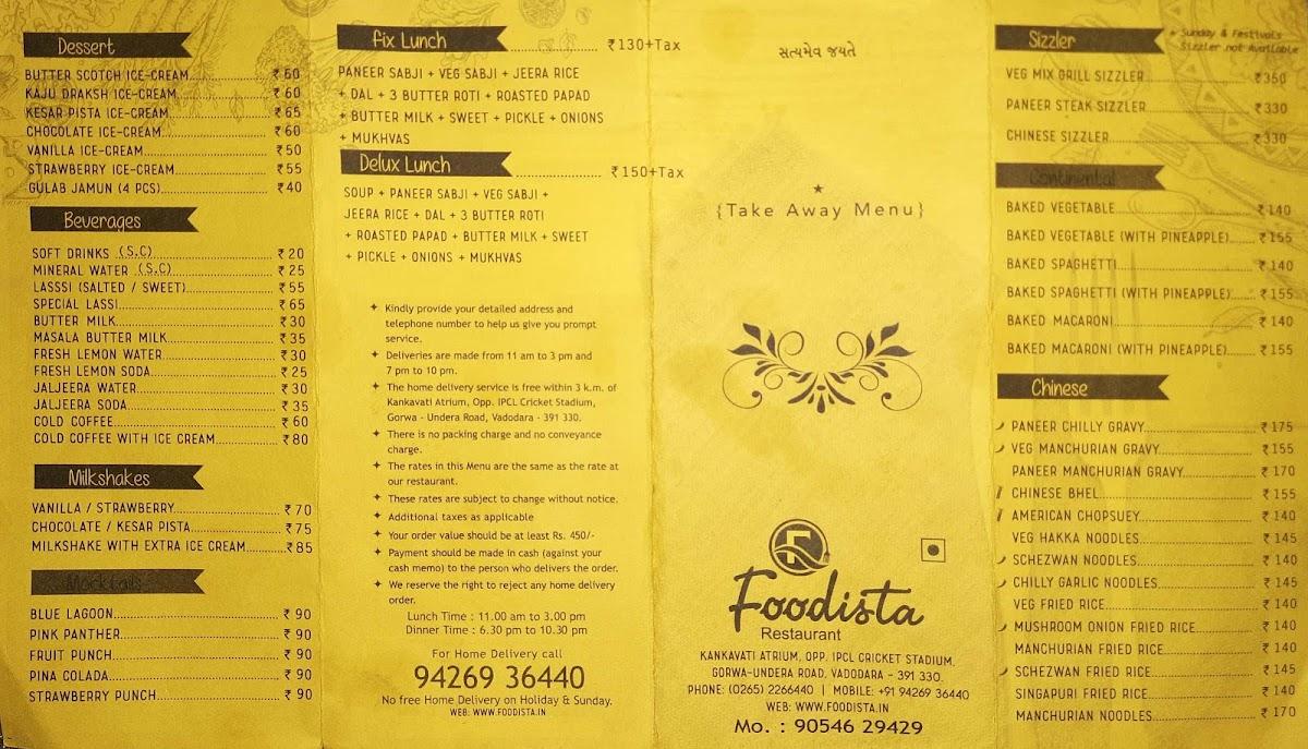 Menu at Foodista Restaurant, Vadodara, 30