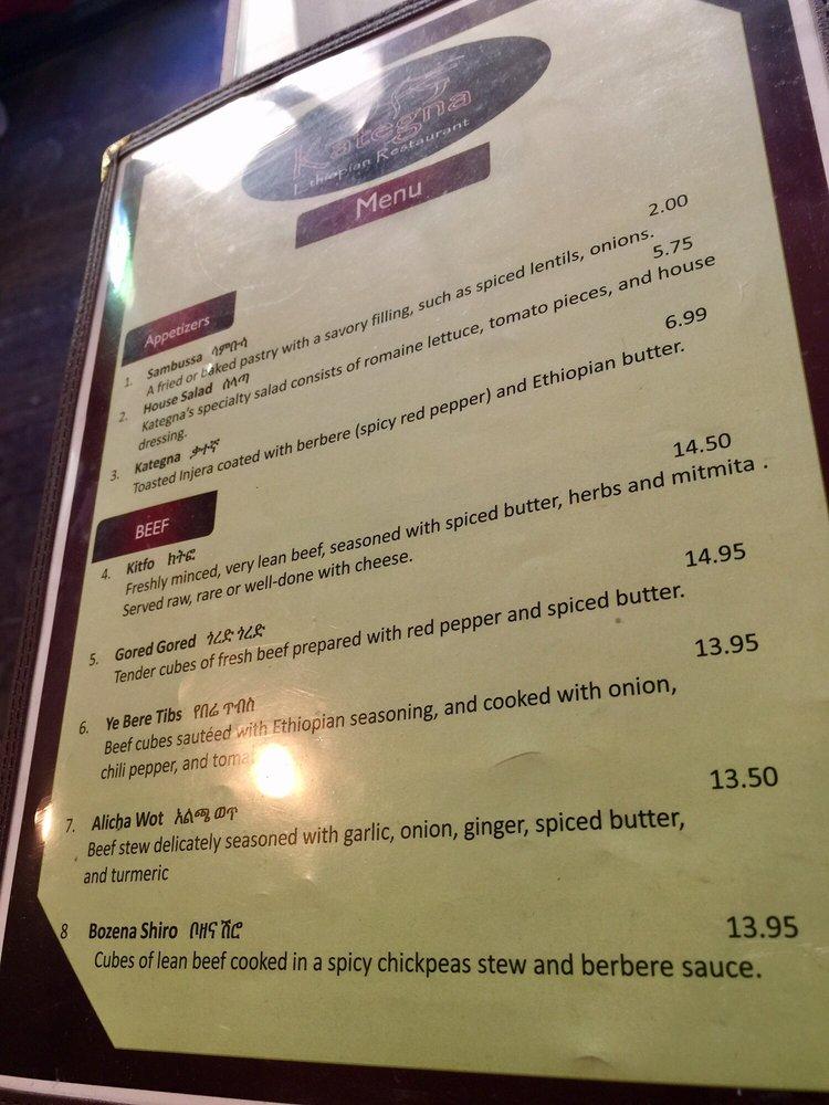 Carta de Kategna Ethiopian Restaurant, San Jose