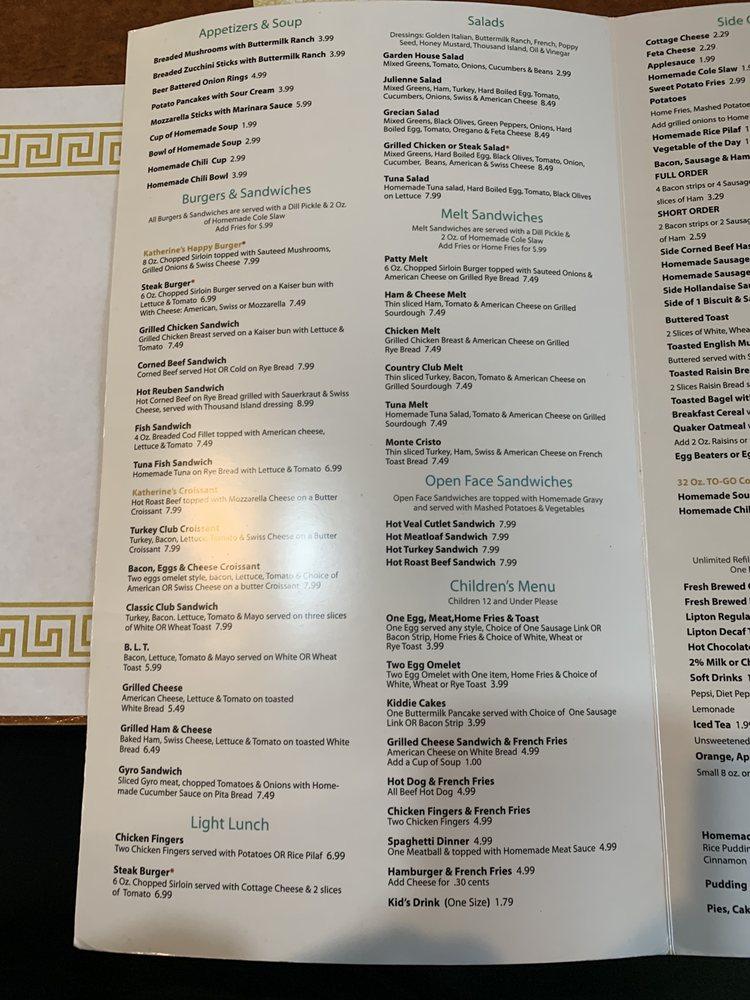 Menu at Katherine's Family Restaurant, Cleveland