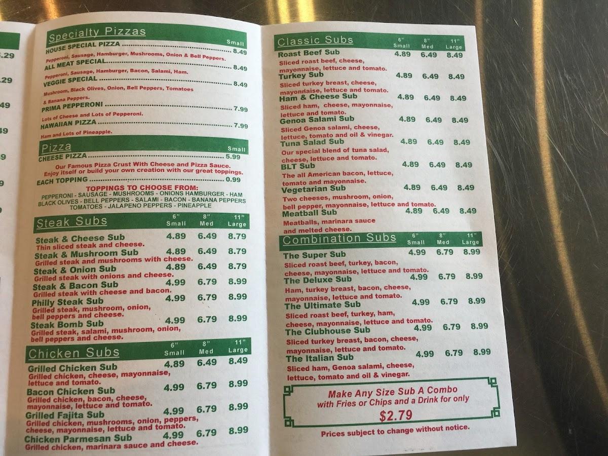 Menu at Mig's Deli pizzeria, Anderson
