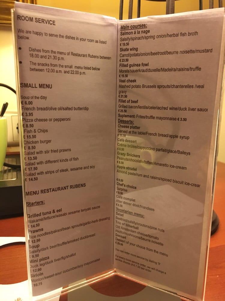 Menu at Restaurant Rubens, Leiden