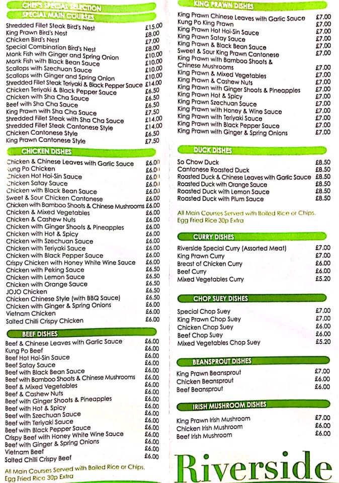Menu at Riverside Chinese Restaurant, Omagh