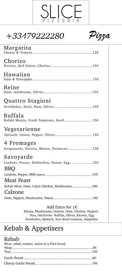 Menu at SLICE Pizzeria, Val-d'Isère