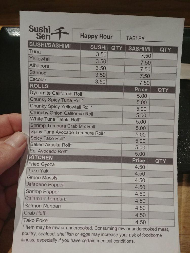Menu at Sushi Sen Scottsdale restaurant, Scottsdale