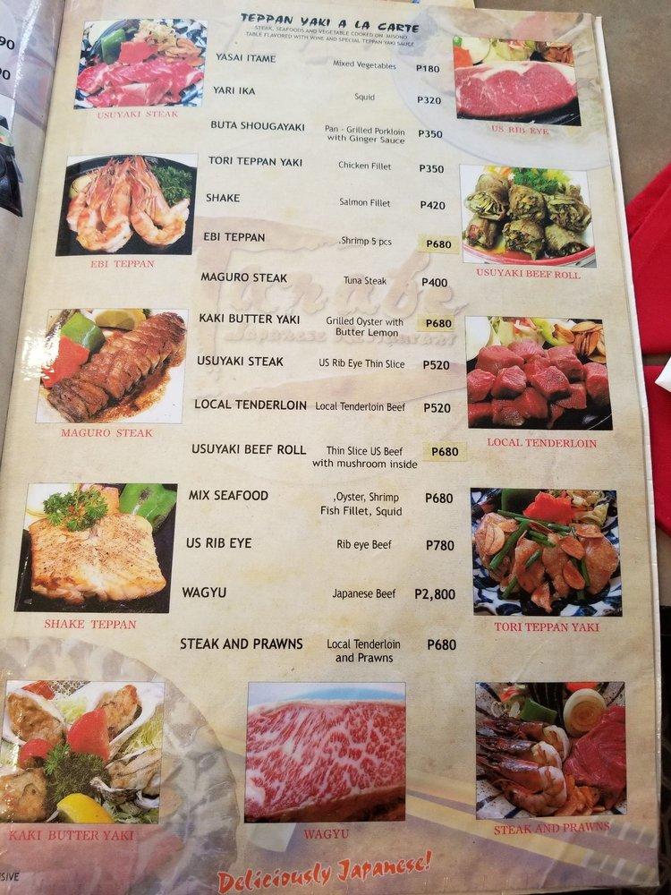 Menu at Tanabe Japanese Restaurant, Manila