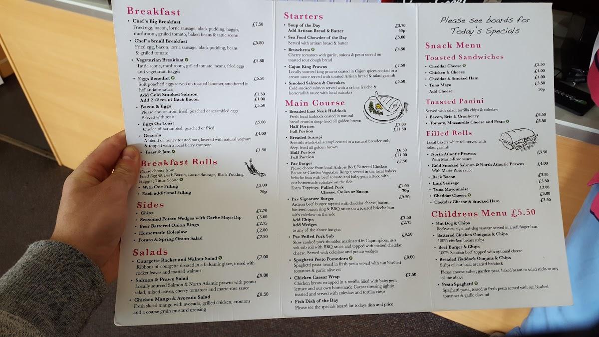 Menu at The Pavilion Cafe/Restaurant, Elie