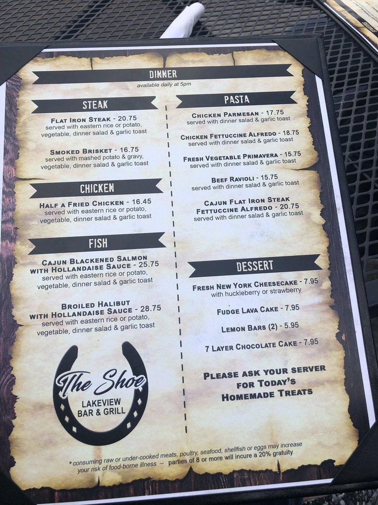 Menu at The Shoe - Lakeview Dining & Spirits pub & bar, Polson