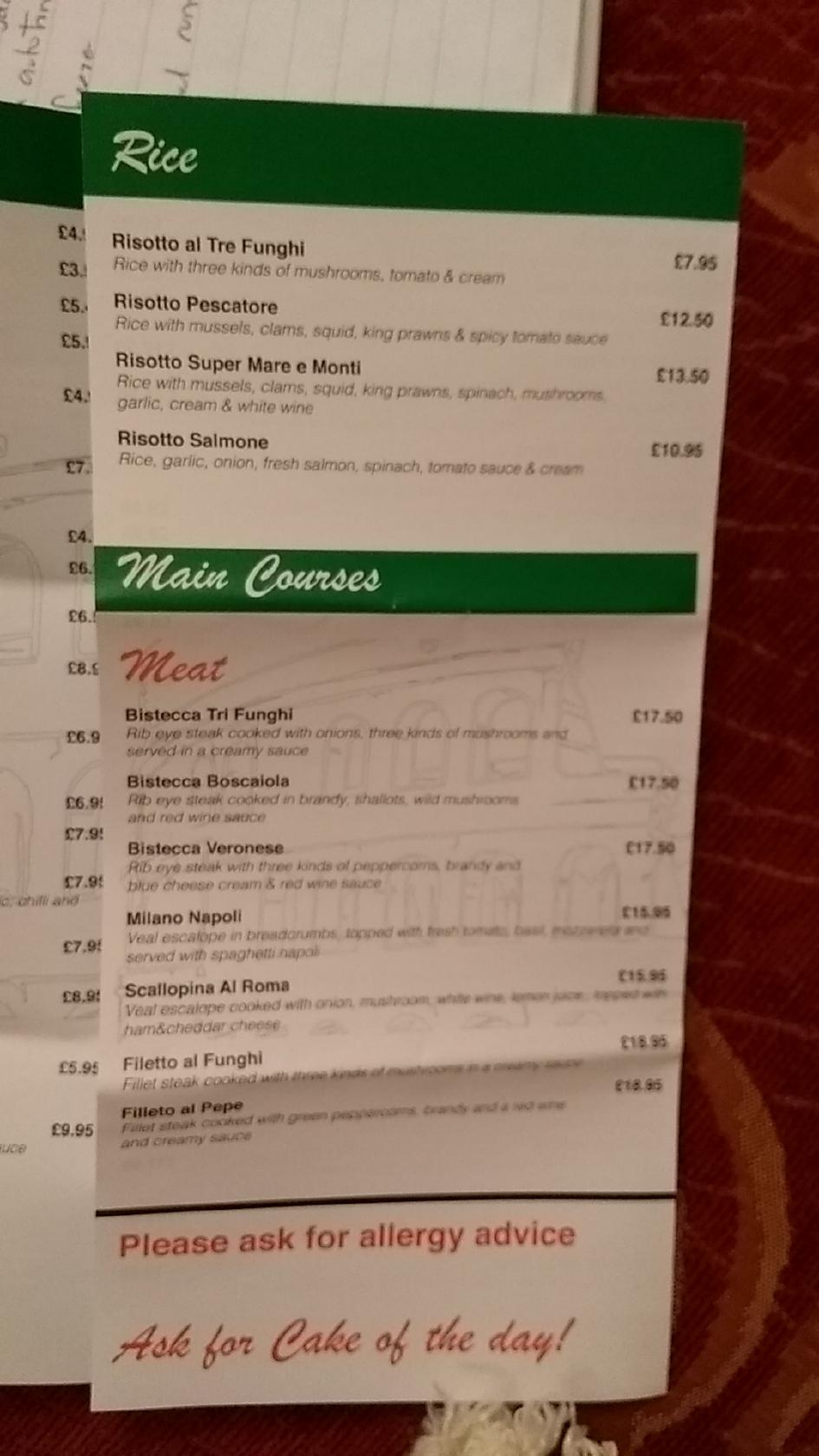 Menu at Villa Roma cafe, Crowthorne