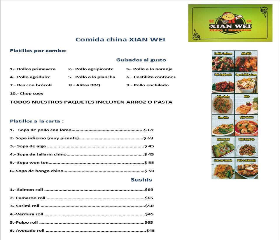 Menu at Xian Wei restaurant, Puerto Vallarta