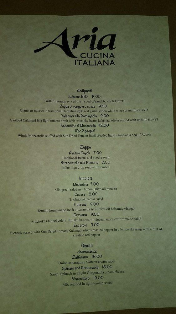 Menu at Aria Cucina Italiana restaurant, Ormond Beach