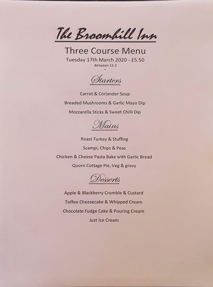 Menu at The Broomhill Inn pub & bar, Nottingham, Broomhill Rd