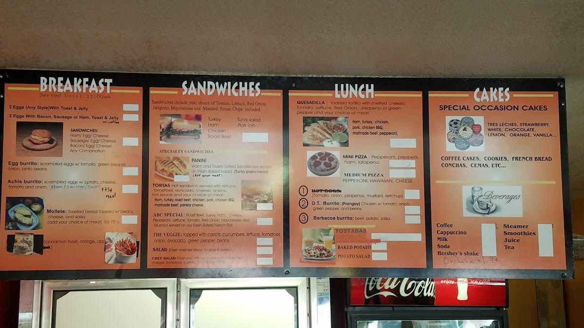Menu at Don Tomas Bakery and breakfast, Monte Vista