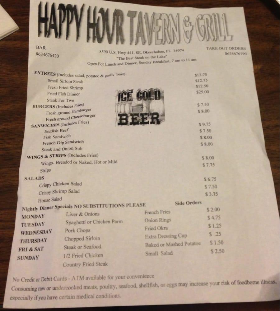 Menu at Happy Hour pub & bar, Taylor Creek