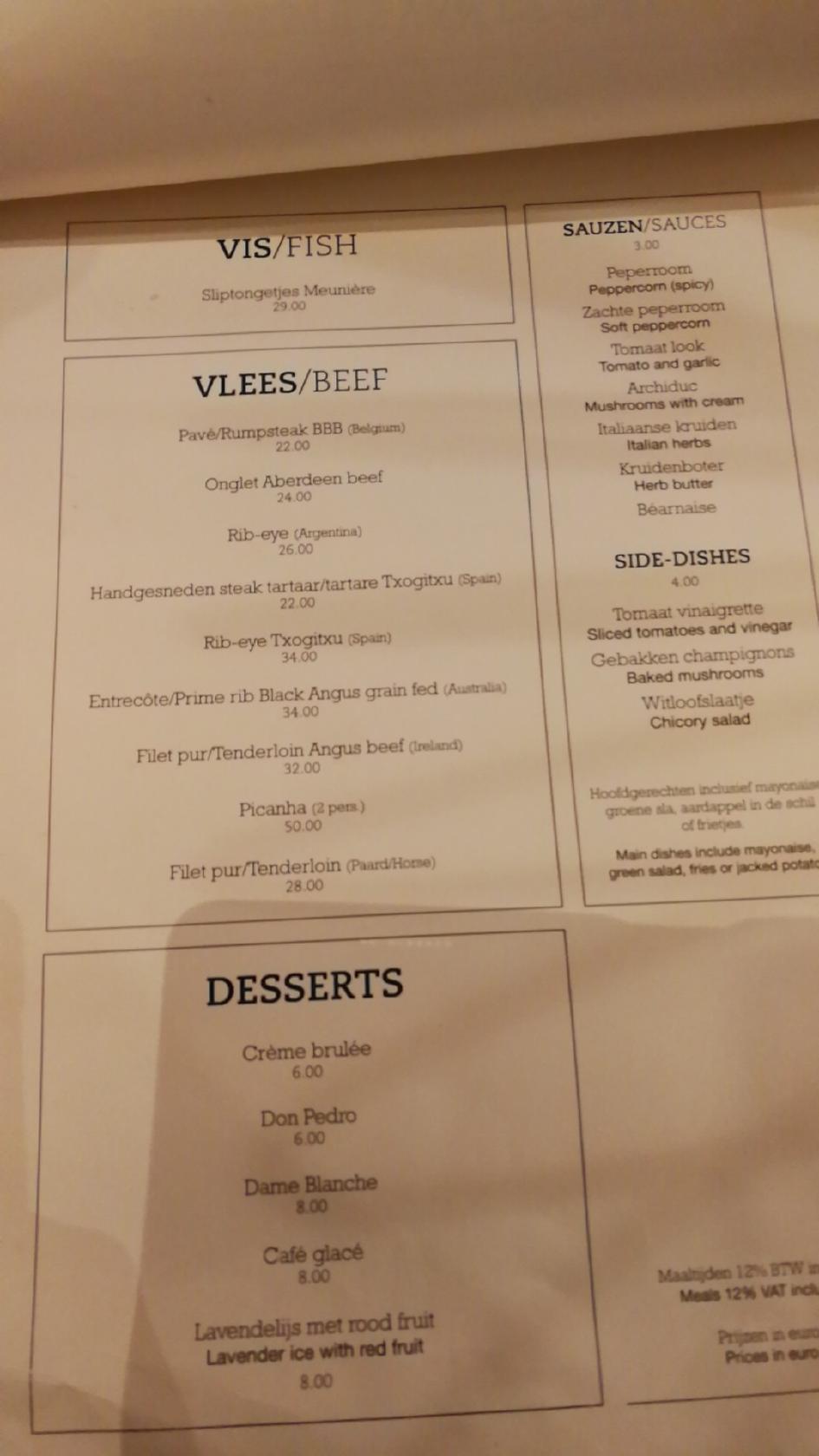 Menu at Meating room, Leuven