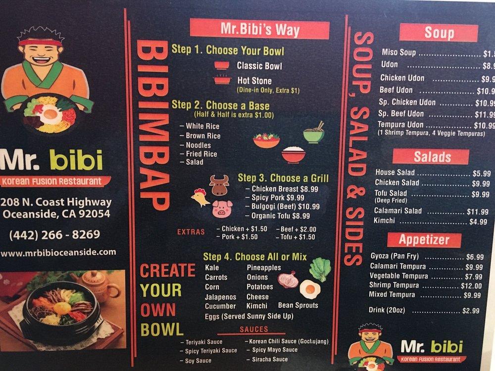 Menu at Mr. Bibi restaurant, Oceanside