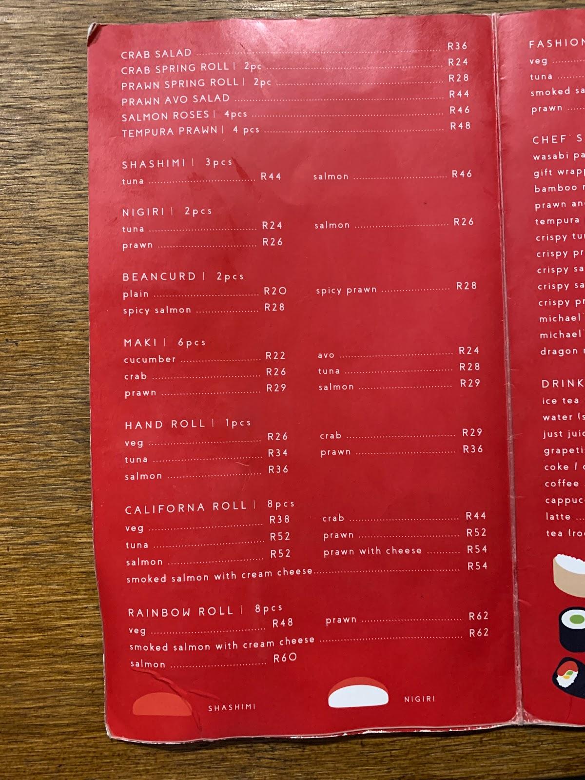 Menu at Shan Rice restaurant, George