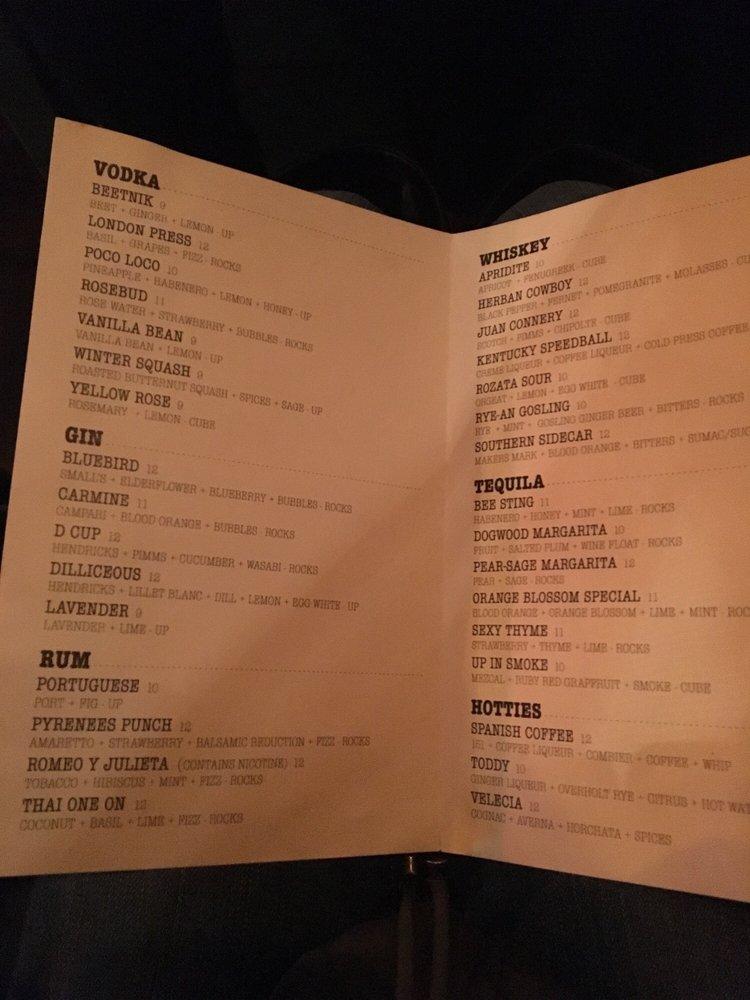 Menu at The Dogwood Cocktail Cabin pub & bar, Bend