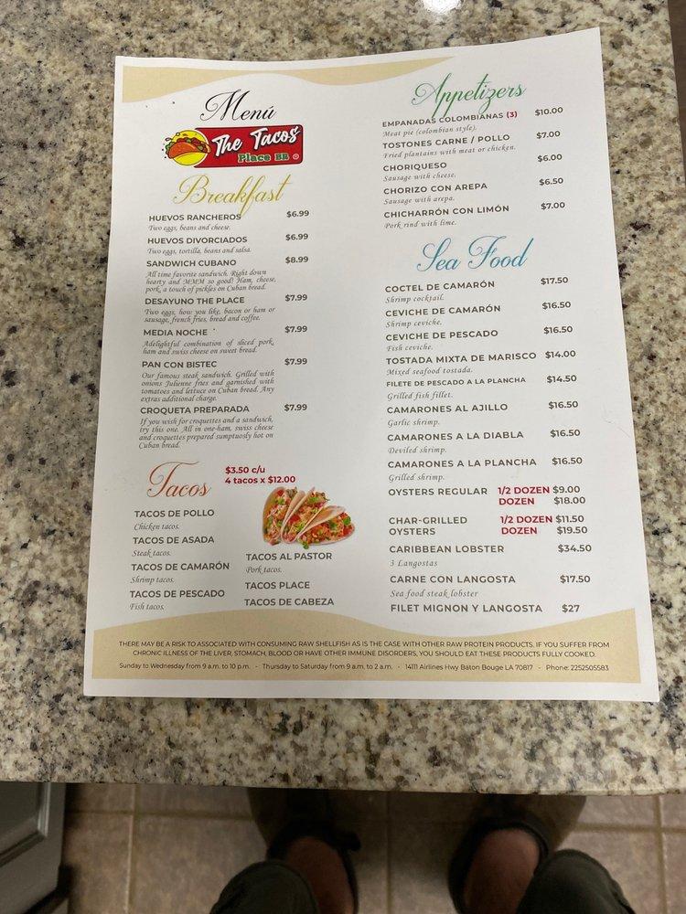 Menu at The Tacos Place BR restaurant, Baton Rouge