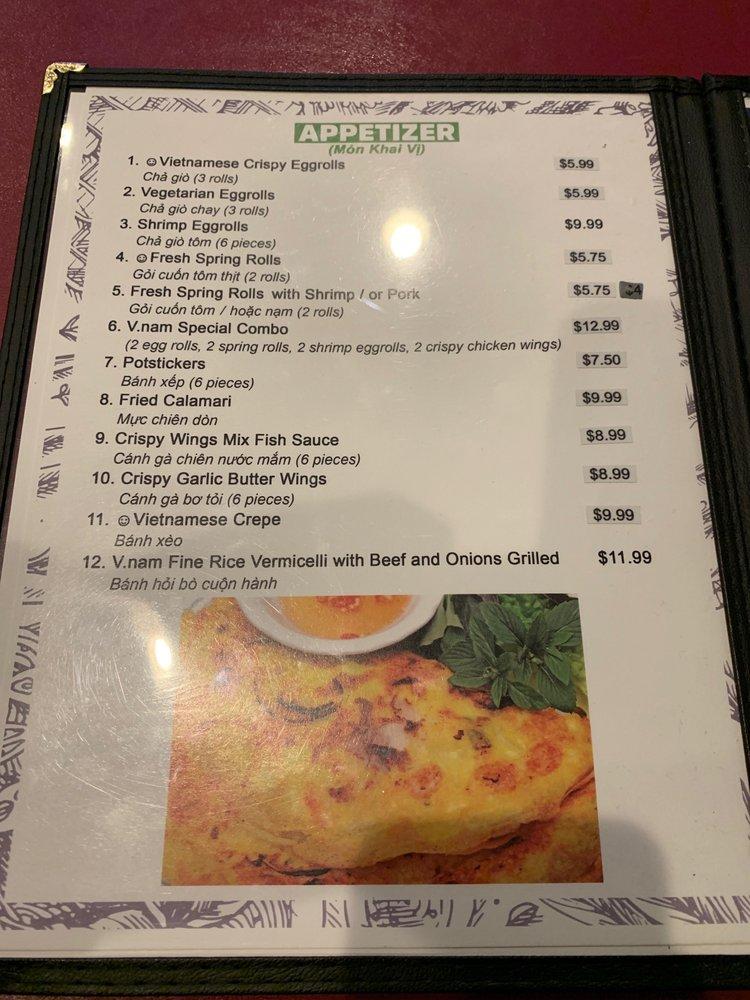 Menu at V.Nam Pho restaurant, Surprise