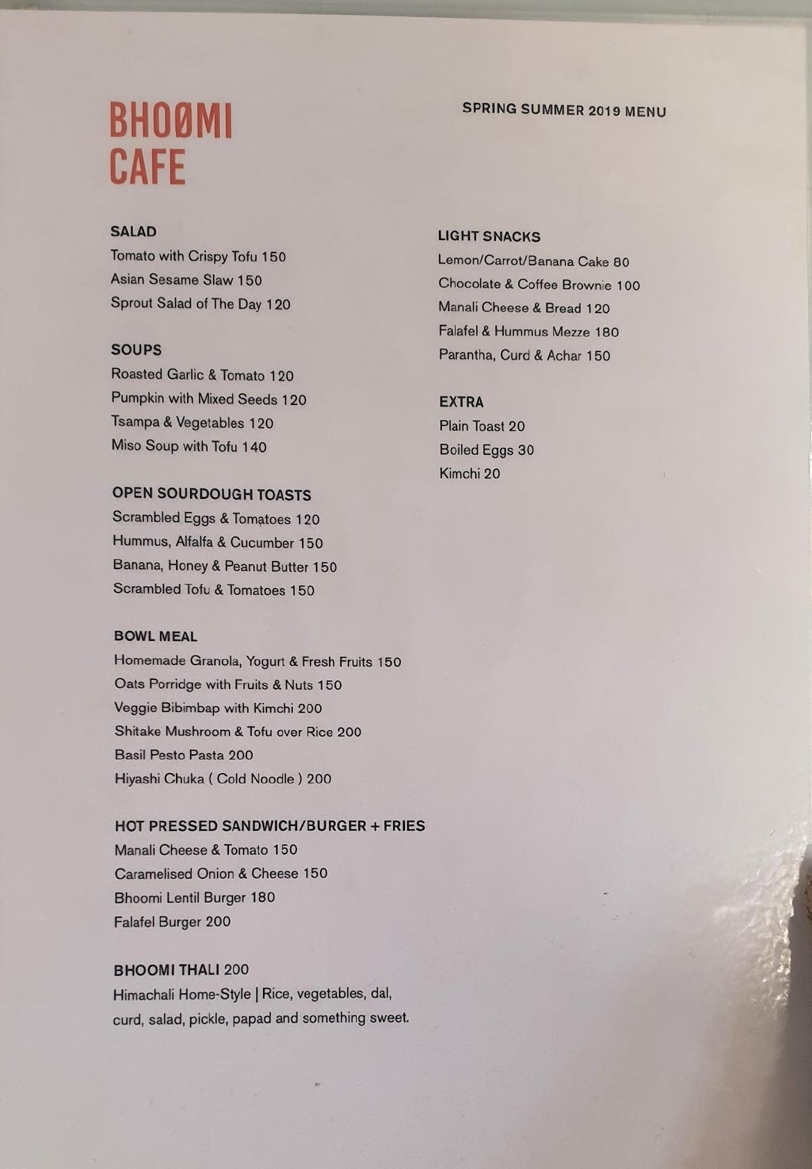 Menu at Bhoomi Cafe, Chaugan