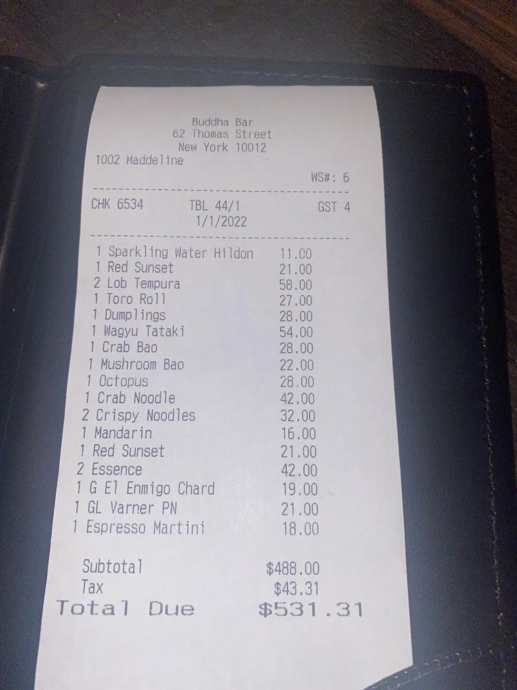Menu at Buddha-Bar Restaurant New York, New York City, 62 Thomas St