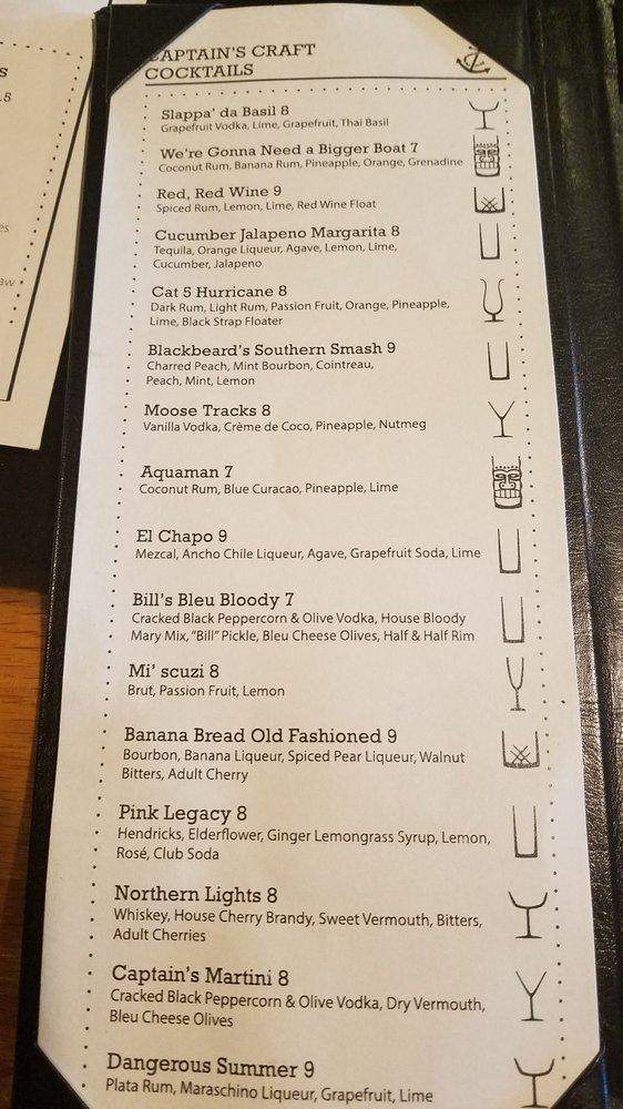 Menu at Captain Bill's Oyster Bar, Treasure Island