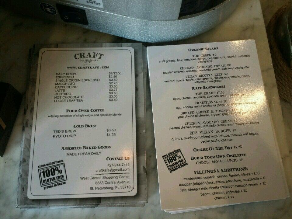 Menu at Craft Kafe cafe, Saint Petersburg, Central Ave