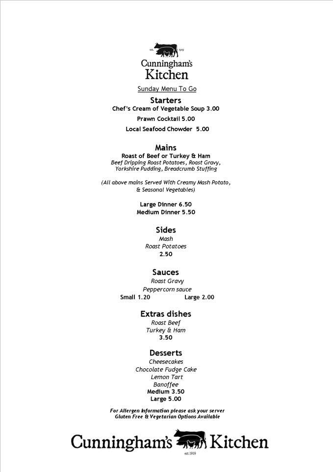 Menu at Cunningham Butchers, Food Hall, Bistro & Steak House - Kilkeel ...