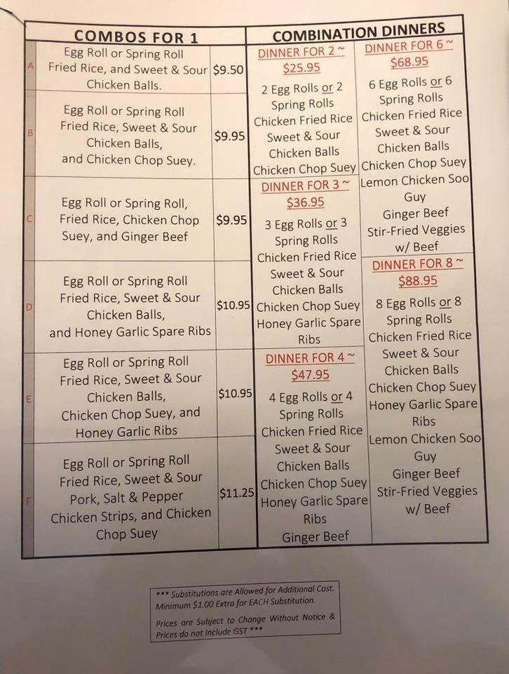 Menu at GonHoo Cafe, Crossfield