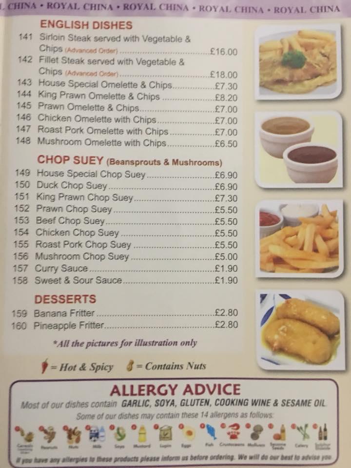 Menu at Royal China restaurant, Sandown