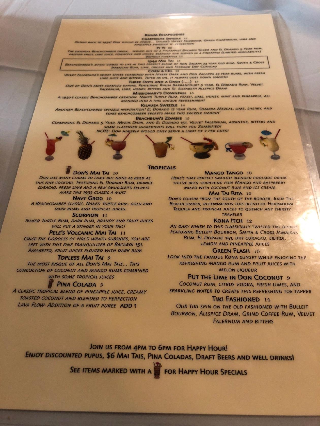 Menu at Luau at Royal Kona Resort pub & bar, Kailua-Kona