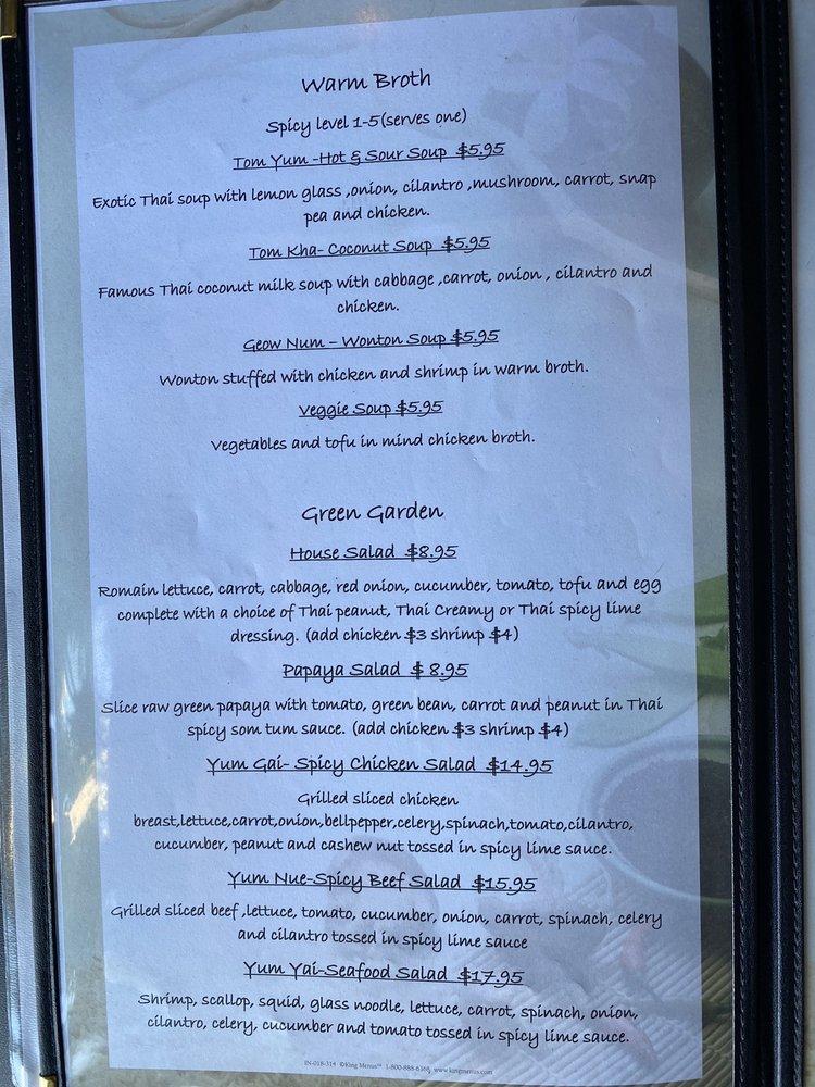 Menu at Thai Brothers restaurant, Laguna Beach