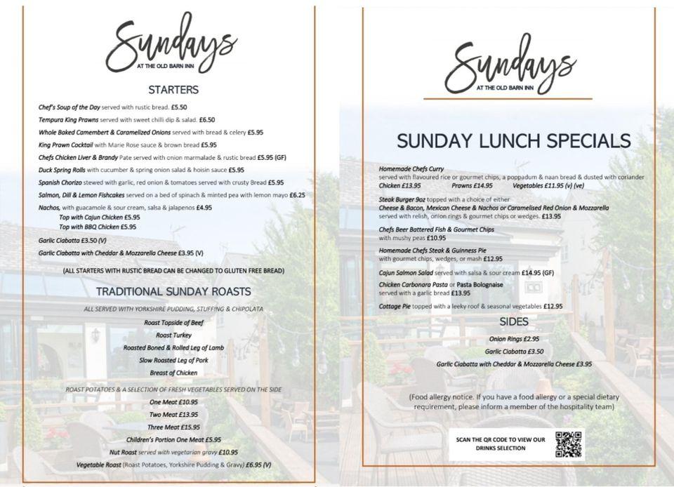 Menu at The Old Barn Inn, Newport